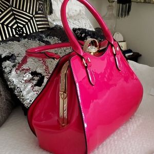 HER | Bags | Hot Pink Patent Leather Bag With Big Diamond Stone Hp2 ...